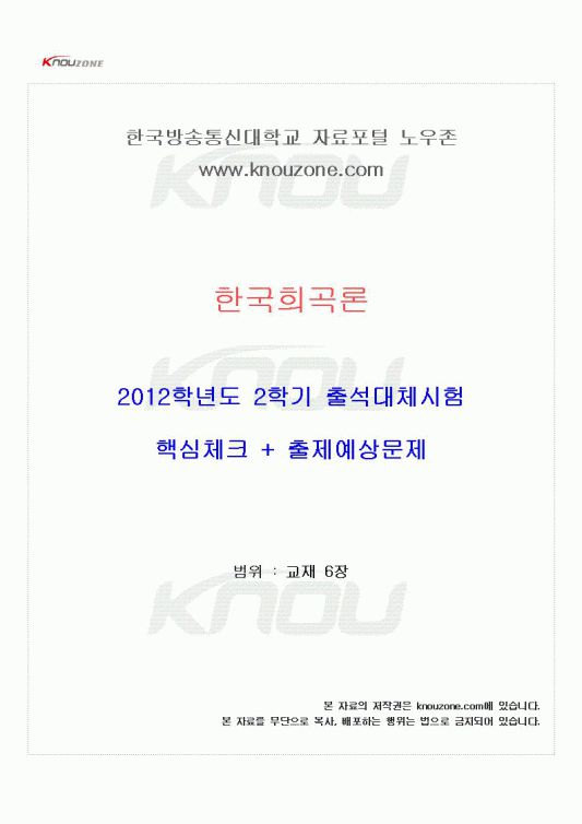 2012년 2학기 한국희곡론 출석대체시험 핵심체크