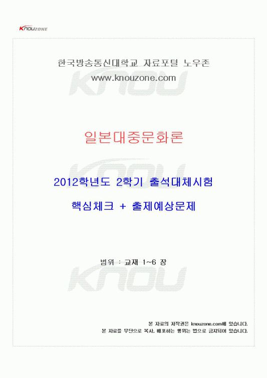 2012년 2학기 일본대중문화론 출석대체시험 핵심체크