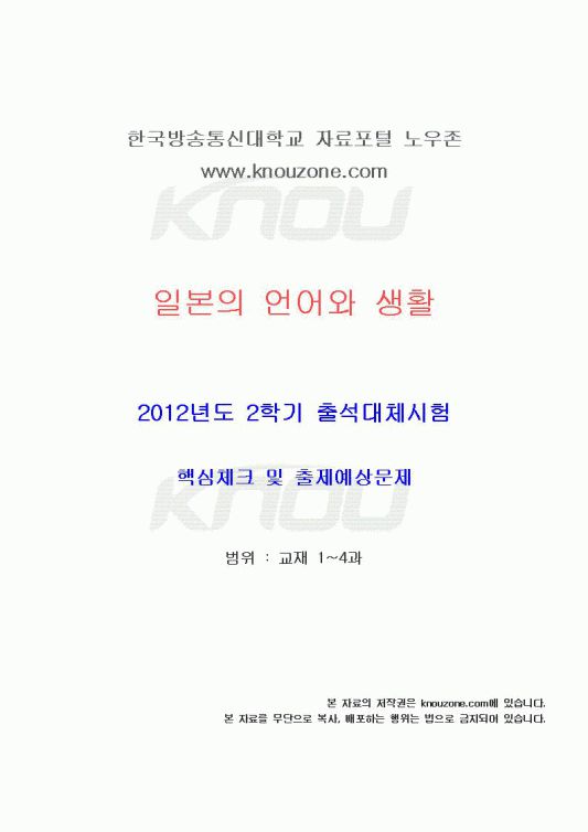 2012년 2학기 일본의언어와생활 출석대체시험 핵심체크
