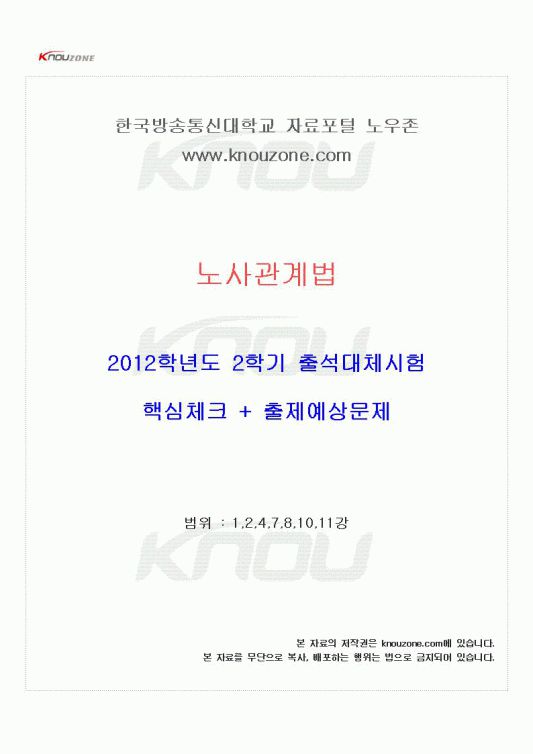 2012년 2학기 노사관계법 출석대체시험 핵심체크