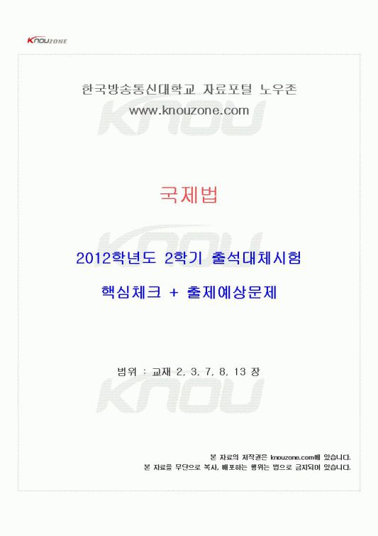 2012년 2학기 국제법 출석대체시험 핵심체크