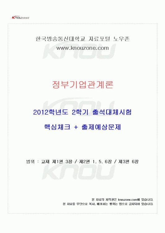 2012년 2학기 정부기업관계론 출석대체시험 핵심체크