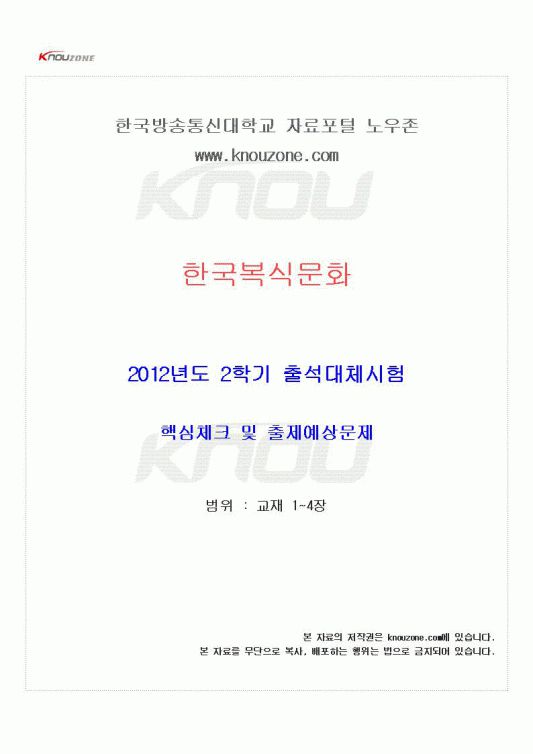 2012년 2학기 한국복식문화 출석대체시험 핵심체크
