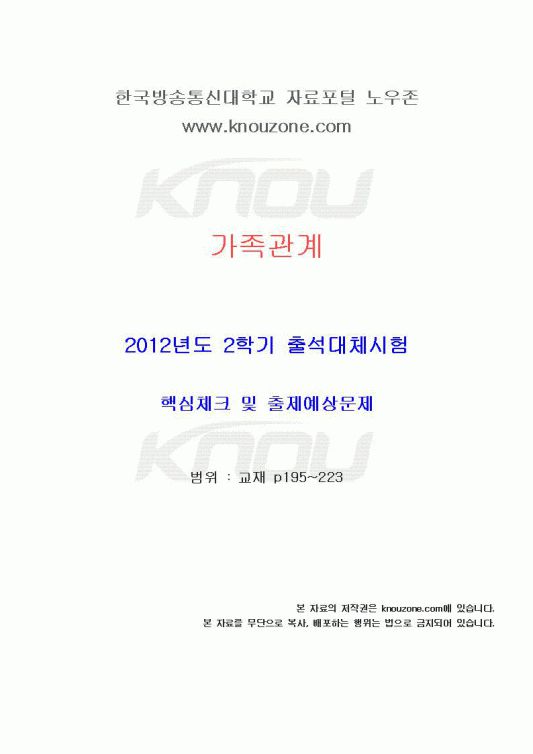 2012년 2학기 가족관계 출석대체시험 핵심체크