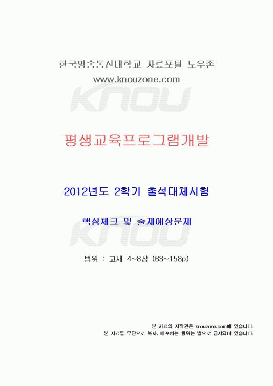 2012년 2학기 평생교육프로그램개발 출석대체시험 핵심체크