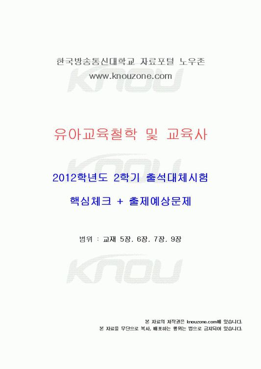 2012년 2학기 유아교육철학및교육사 출석대체시험 핵심체크
