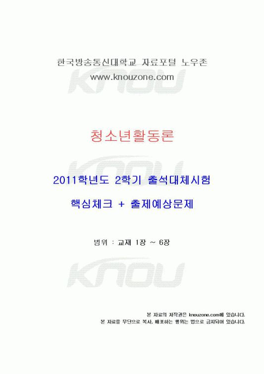 2012년 2학기 청소년활동론 출석대체시험 핵심체크