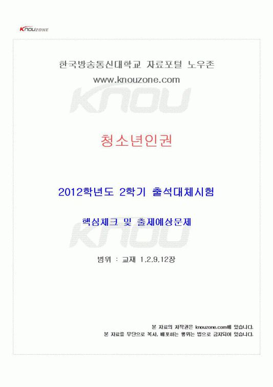 2012년 2학기 청소년인권 출석대체시험 핵심체크
