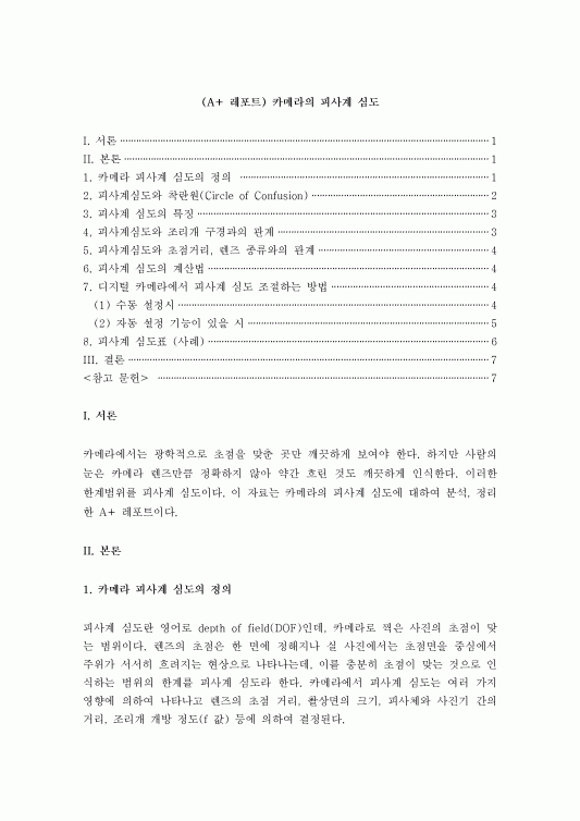 카메라의 피사계 심도