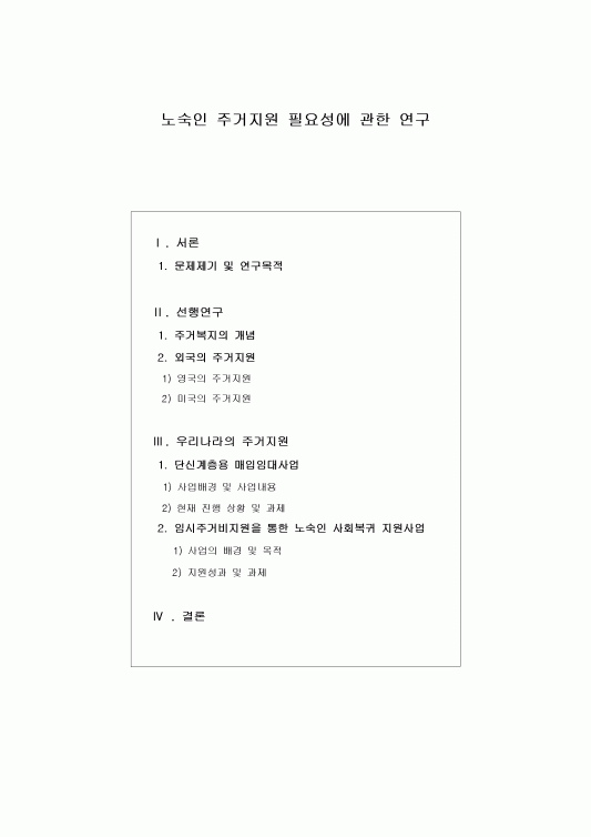 노숙인 주거지원 필요성에 관한 연구