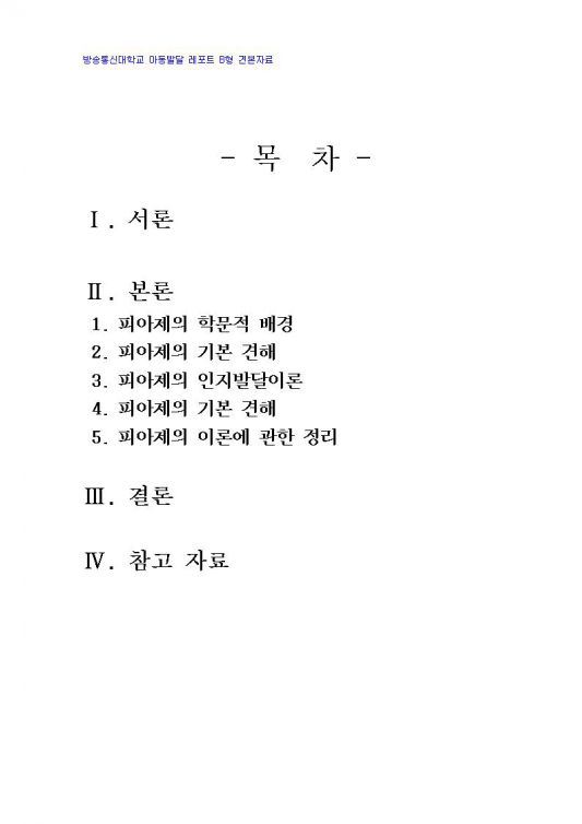 2013년 1학기 아동발달 중간시험과제물 B형(피아제의 인지발달 이론에 대하여)