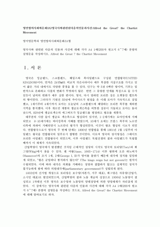 영연방의사회와문화3A)영국사와관련된다음의인물과사건Alfred the Great the Chartist Movement