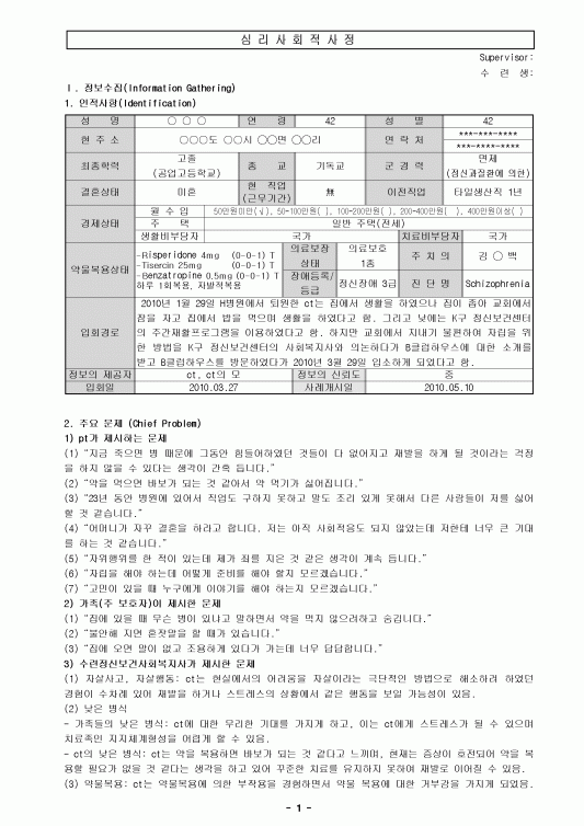 심리사회적 사정 예시