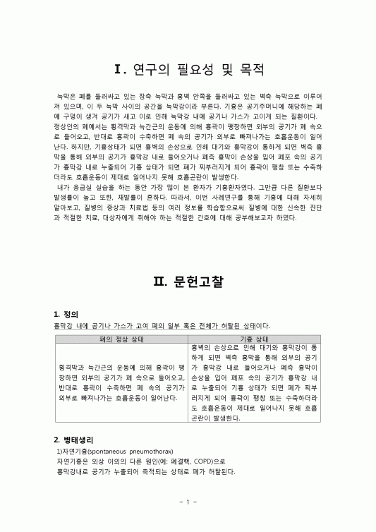 기흉 케이스 case study