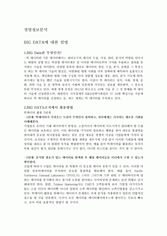 [경영정보분석] 빅데이터(BIG DATA])에 대한 설명 (개념부터 사례까지)