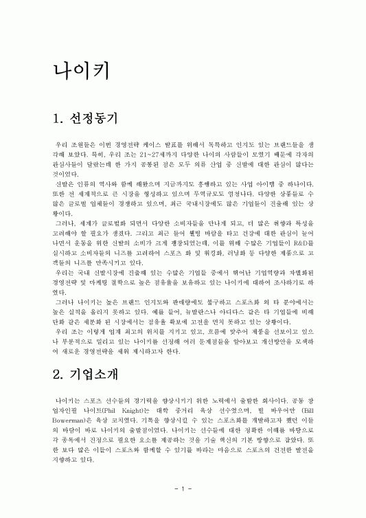나이키기업분석,나이키마케팅전략,나이키경영전략