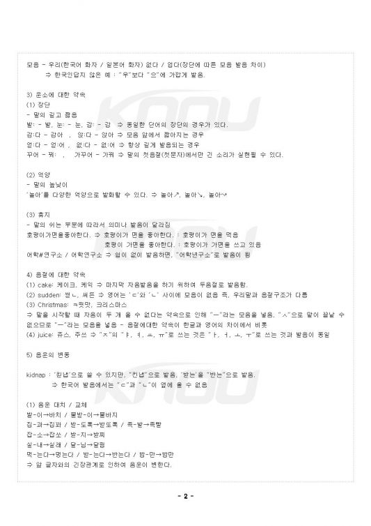 2013년 1학기 소리와발음 출석대체시험 핵심체크