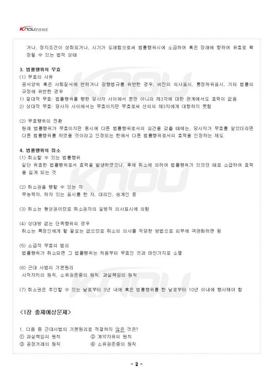 2013년 1학기 민법총칙 출석대체시험 핵심체크