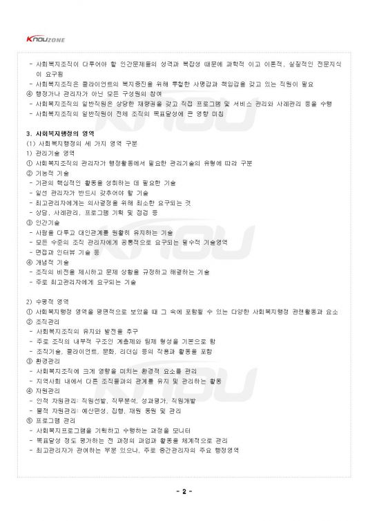 2013년 1학기 사회복지행정론 출석대체시험 핵심체크