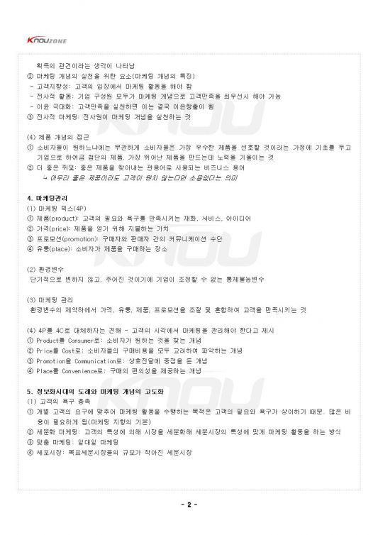2013년 1학기 마케팅론 출석대체시험 핵심체크