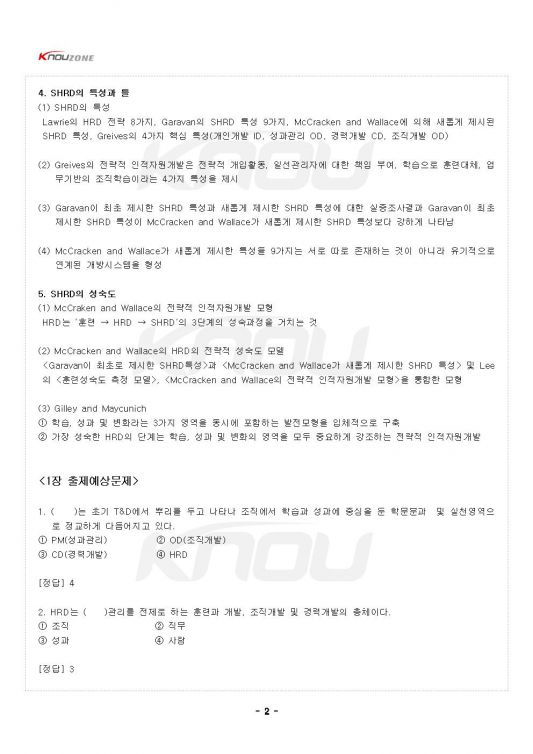 2013년 1학기 전략적인적자원개발론 출석대체시험 핵심체크