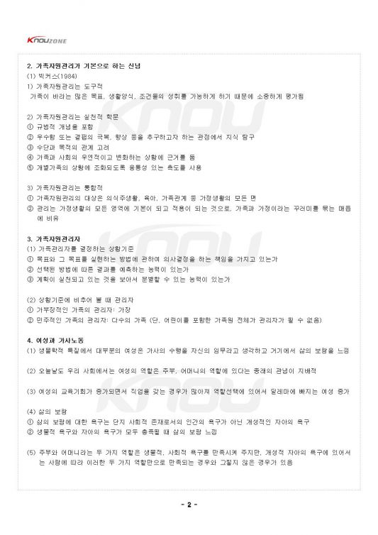 2013년 1학기 가족자원관리학 출석대체시험 핵심체크