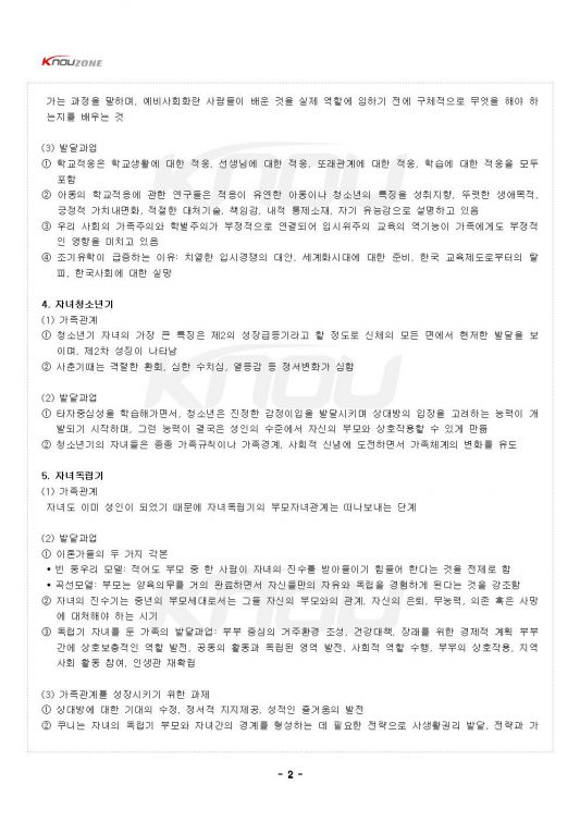 2013년 1학기 가족발달 출석대체시험 핵심체크
