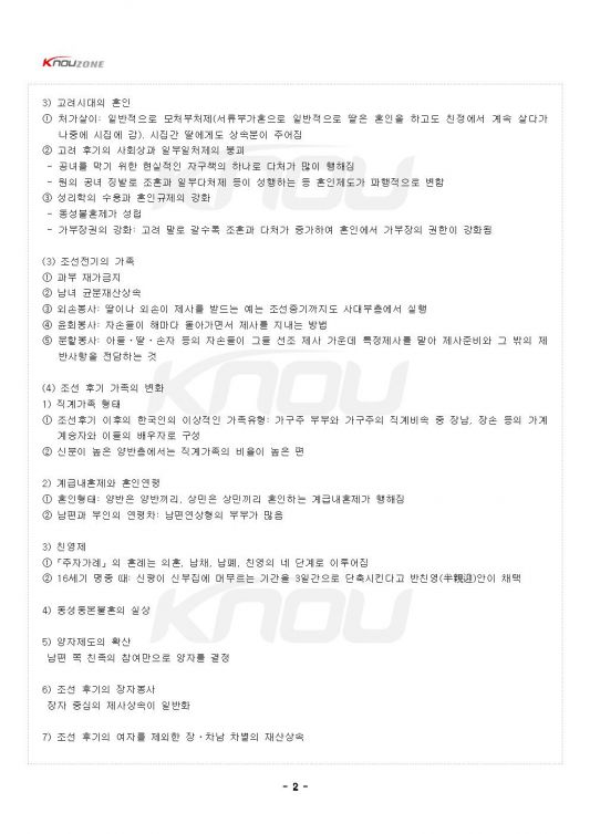 2013년 1학기 한국가정생활사 출석대체시험 핵심체크