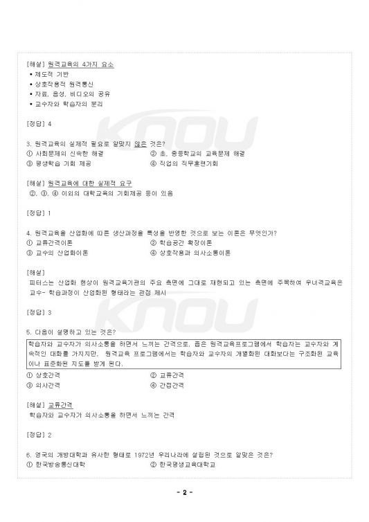 2013년 1학기 원격교육론 출석대체시험 핵심체크