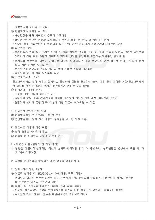 2013년 1학기 아동발달 출석대체시험 핵심체크