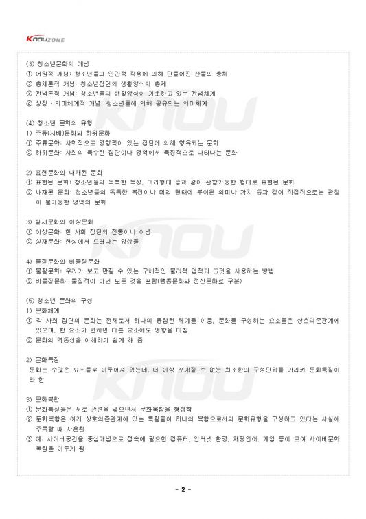 2013년 1학기 청소년문화 출석대체시험 핵심체크