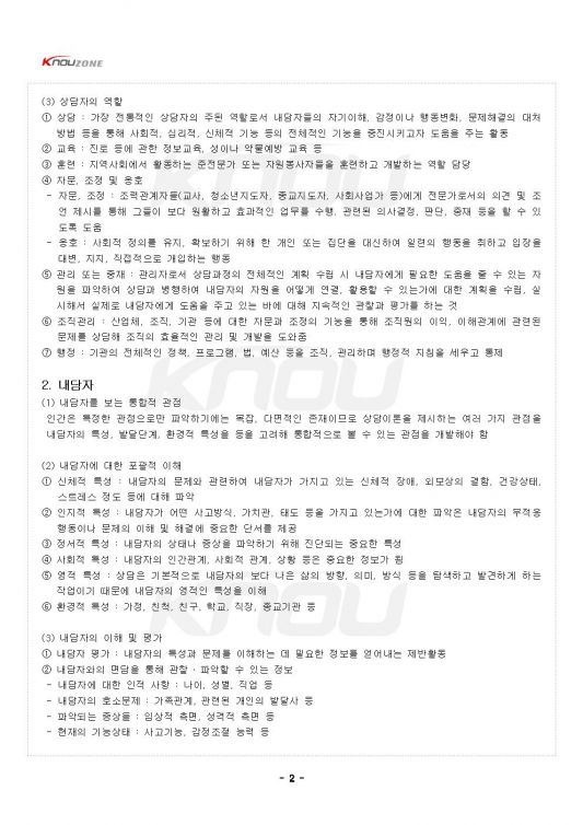 2013년 1학기 상담심리학 출석대체시험 핵심체크