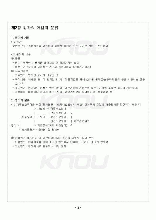 2013년 하계계절시험 원가회계 시험범위 핵심체크