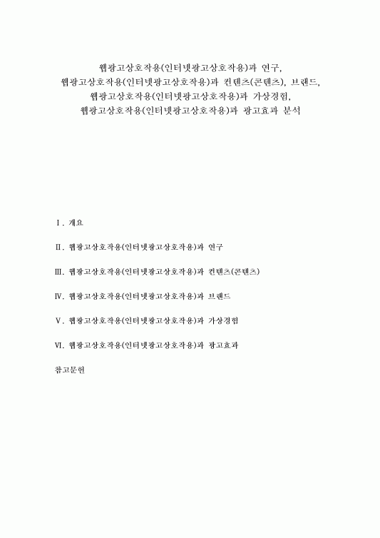 웹광고상호작용(인터넷광고상호작용)과 연구, 웹광고상호작용(인터넷광고상호작용)과 컨텐츠(콘텐츠), 브랜드, 웹광고상호작용(인터넷광고상호작용)과 가상경험, 웹광고상호작용(인터넷광고상호작용)과 광고효과