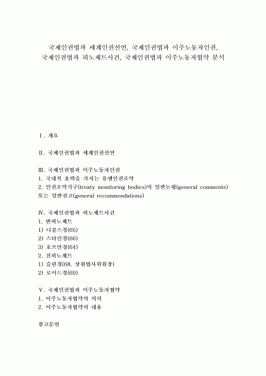 [국제인권법, 세계인권선언, 이주노동자인권, 피노체트사건, 이주노동자협약, 인권]국제인권법과 세계인권선언, 국제인권법과 이주노동자인권, 국제인권법과 피노체트사건, 국제인권법과 이주노동자협약 분석