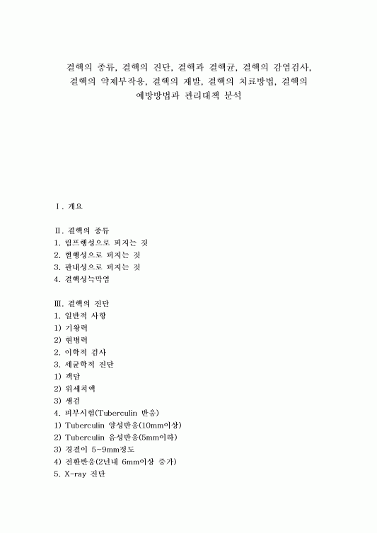 [결핵 종류][결핵 진단][결핵균][결핵 감염검사][약제부작용]결핵의 종류, 결핵의 진단, 결핵과 결핵균, 결핵의 감염검사, 결핵의 약제부작용, 결핵의 재발, 결핵의 치료방법, 결핵의 예방방법과 관리대책 분석