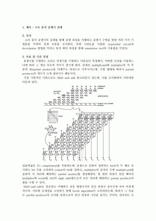 디지털 회로설계 - 고속 동작 곱셈기 설계