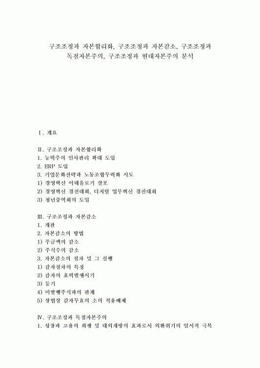 [구조조정][구조조정과 자본합리화][구조조정과 자본감소][구조조정과 독점자본주의][구조조정과 현대자본주의]구조조정과 자본합리화, 구조조정과 자본감소, 구조조정과 독점자본주의, 구조조정과 현대자본주의