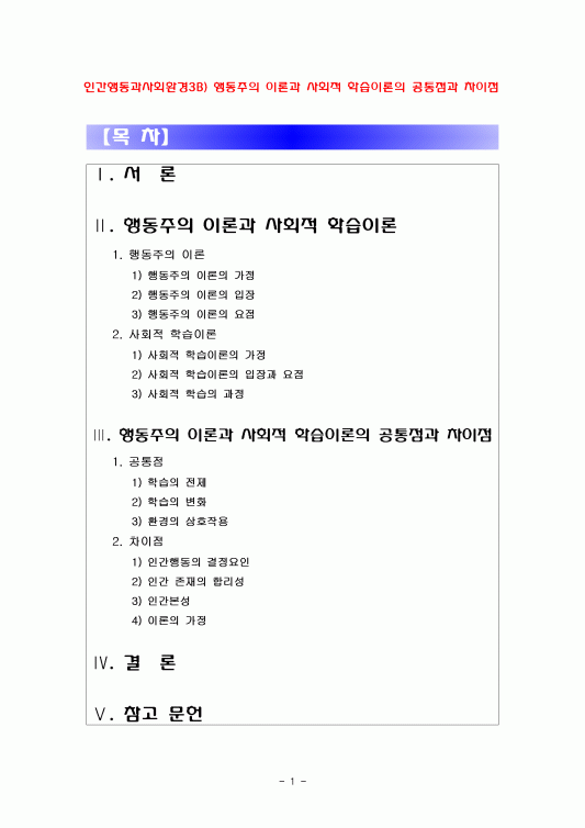 인간행동과사회환경3B) 행동주의 이론과 사회적 학습이론의 공통점과 차이점