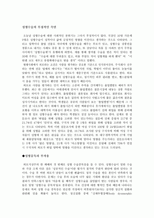 성형수술의 부정적인 측면