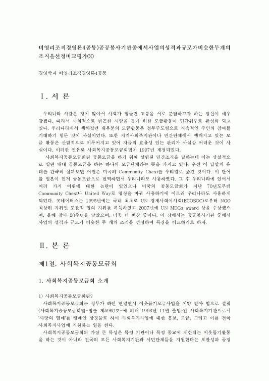 비영리조직경영론4공통) 동종 사업을 하고 있고 규모가 비슷한 비영리조직 두 개를 선정-사회복지공동모금회, 굿네이버스-하여 목적, 구조, 기능적 관점에서 비교·평가하시오00