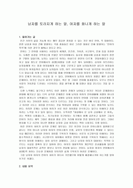 남자를 토라지게 하는 말, 여자를 화나게 하는 말
