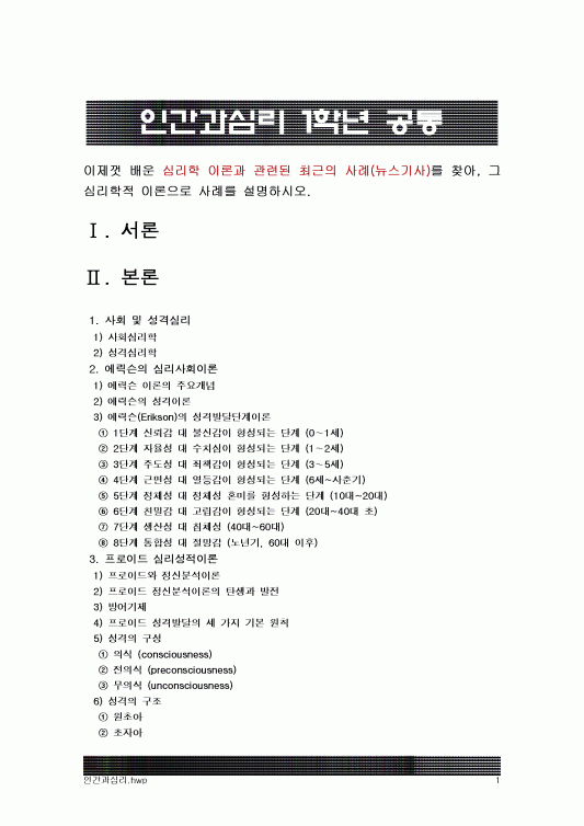 [인간과심리] 이제껏배운심리학이론과 관련된 최근의 사례(뉴스기사)를 찾아 그 심리학적 이론으로 사례를 설명하시오_인간과심리 이제껏배운심리학이론, 에릭슨 심리사회이론