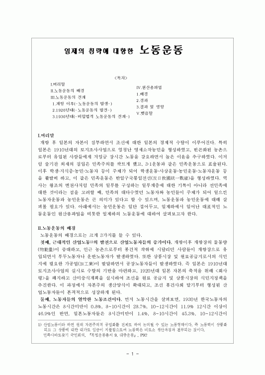 일제의 침략에 대항한  노동운동