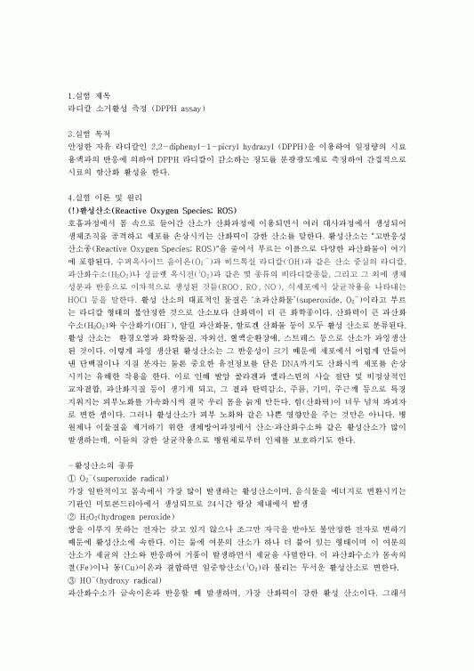 라디칼 소거활성 측정 예비