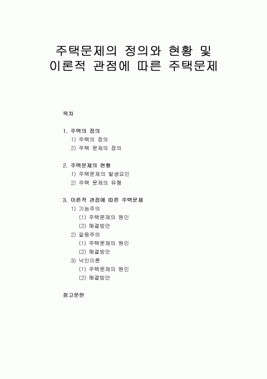 [사회문제론] 주택의 정의와 주택문제의 현황 및 이론적 관점에 따른 주택문제