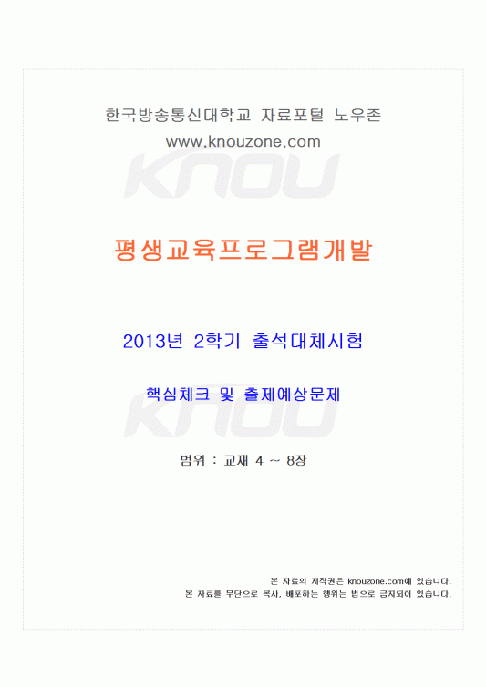 2013년 2학기 평생교육프로그램개발 출석대체시험 핵심체크