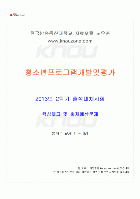 2013년 2학기 청소년프로그램개발및평가 출석대체시험 핵심체크