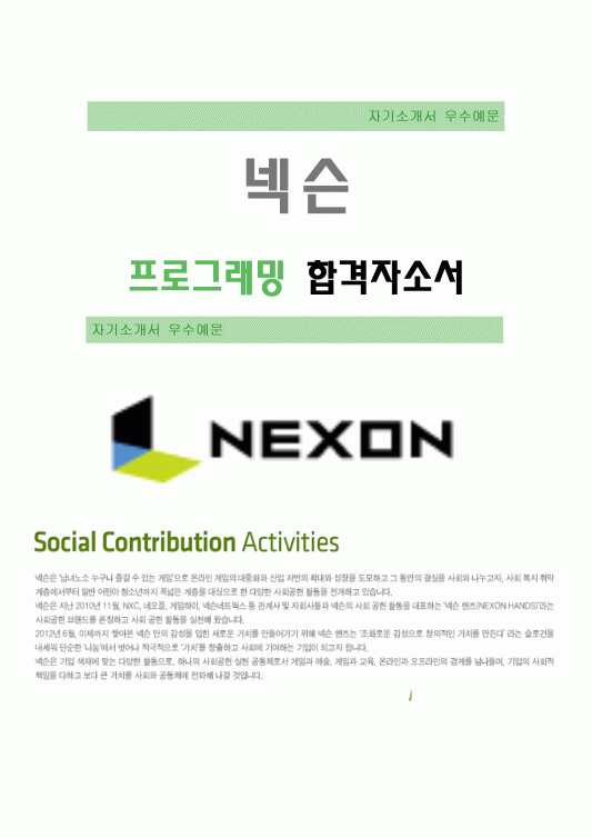 [넥슨-프로그래밍 합격자] 넥슨 자기소개서,넥슨 자소서,넥슨 채용정보