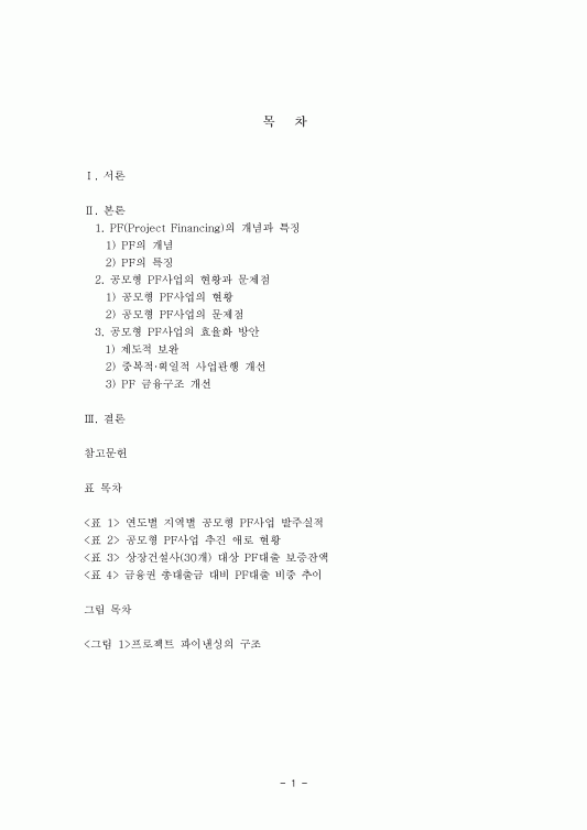 공모형 PF(Project Financing)사업의 효율화 방안